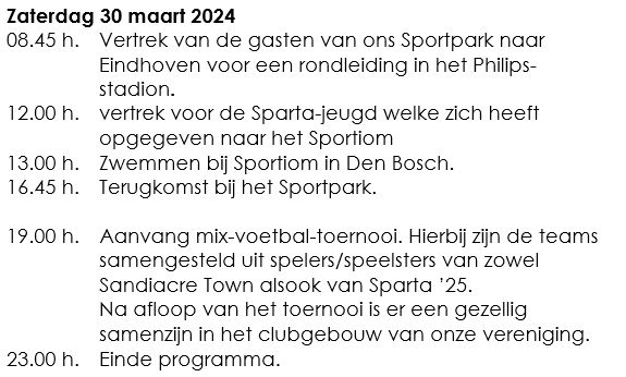 Programma bezoek Sandiacre Town F.C. | R.K.S.V. Sparta'25